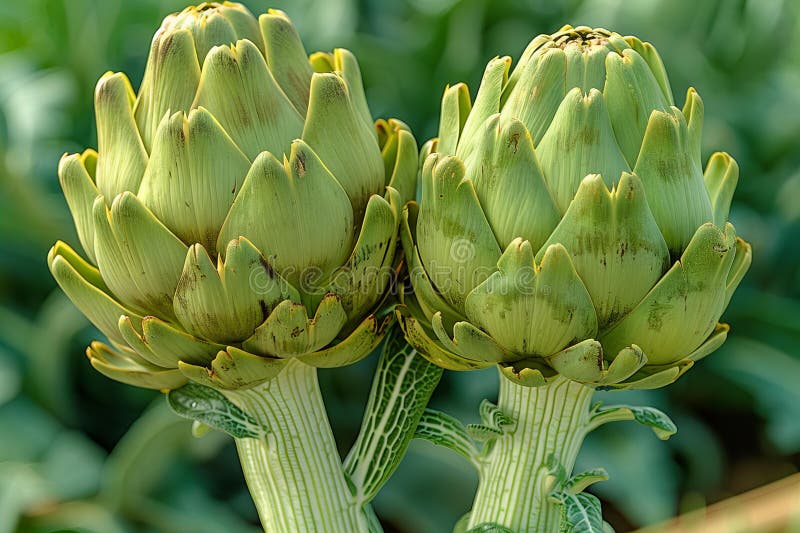 Illustration of Two Artichokes on the Front with an Inside Cut Open ...
