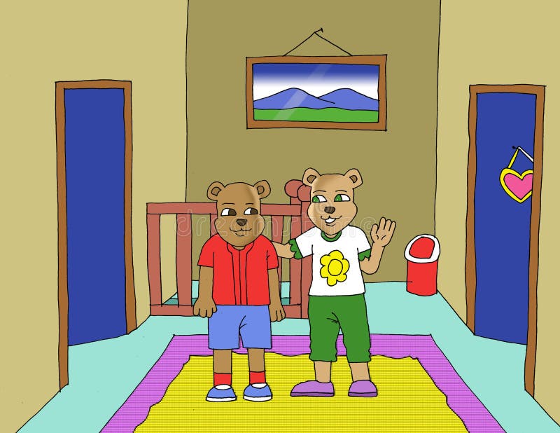 Illustration of Two Bear Cubs Talking in Front of the Room Stock ...