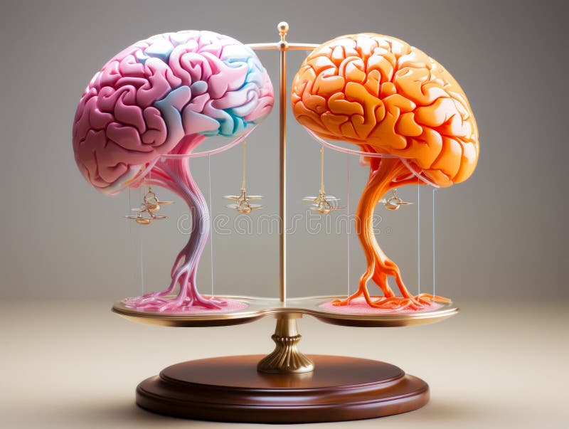 Illustration of Two Brain Shapes on Scales in Balance Stock Photo ...