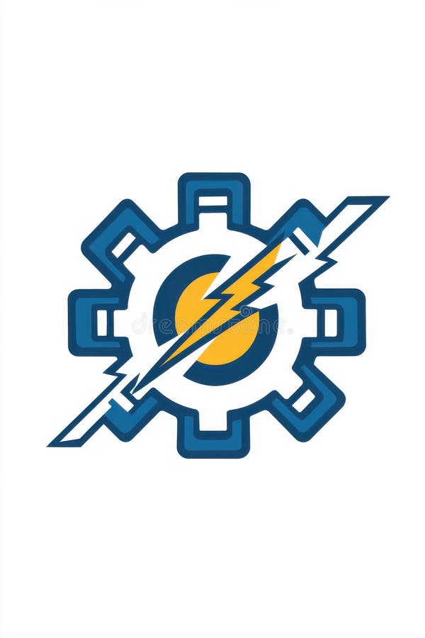Illustration of Two Cogs with Lightning Bolt Concept and Yellow Circle ...