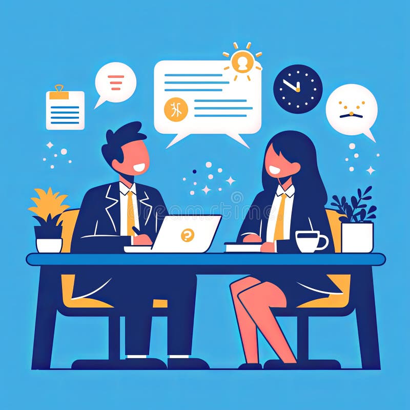 Illustration of Two Colleagues Discussing Ideas in a Modern Office ...