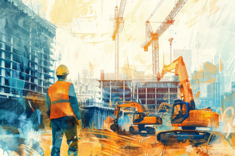 Construction Workers Operating Heavy Equipment Stock Illustration ...