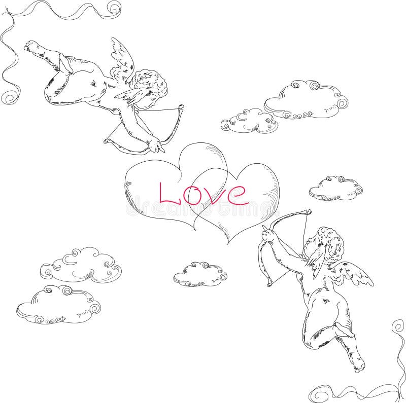 Illustration of Two Cupids with Heart Stock Vector - Illustration of ...