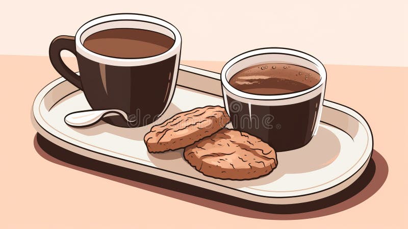 Illustration of Two Cups of Coffee and Cookies on a Tray Stock ...