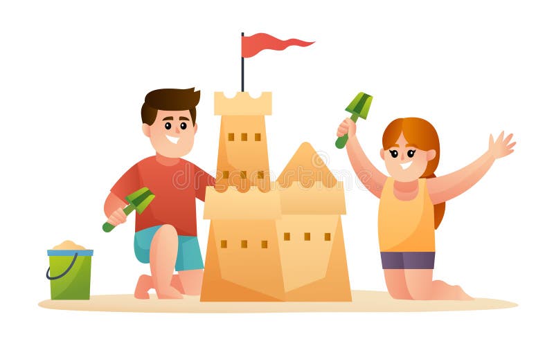 Children Making Sand Castle Stock Illustrations – 117 Children Making ...