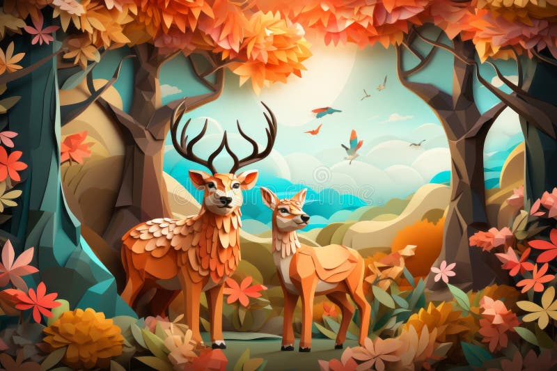An Illustration of Two Deer in the Forest Stock Illustration ...