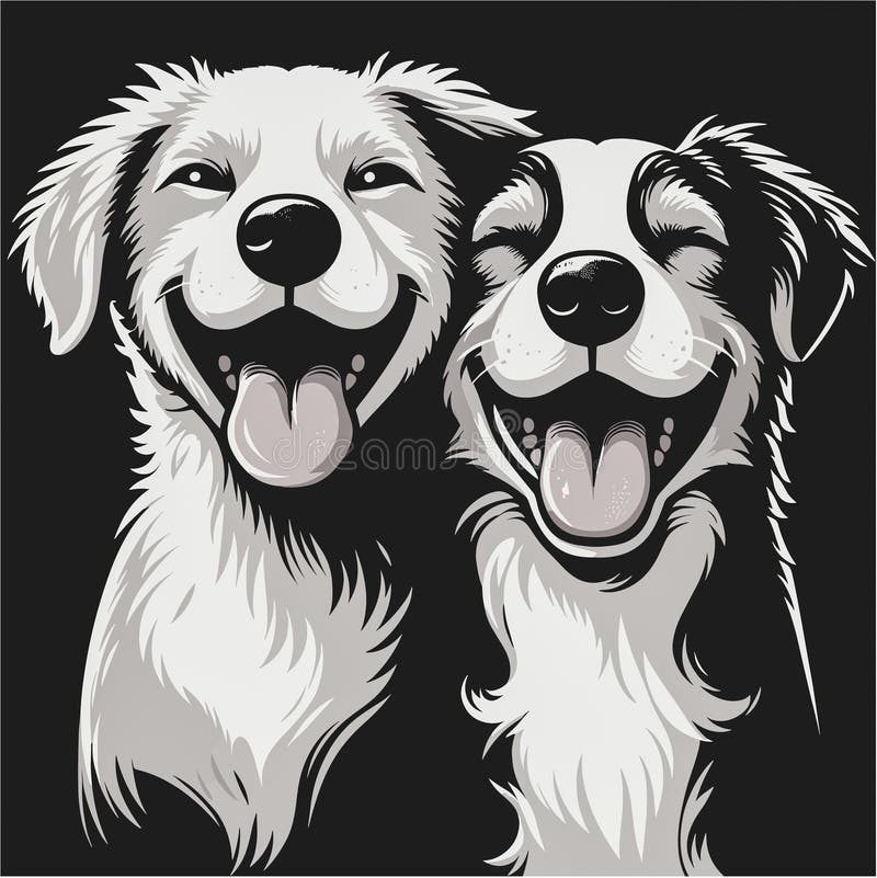 Illustration of Two Dogs in Black and White Colors, Stock Illustration ...