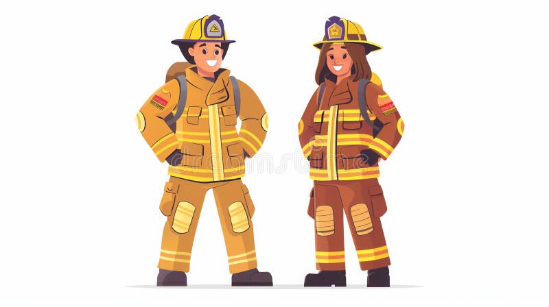 Illustration of Two Firefighters, a Man and a Woman, Standing Together ...