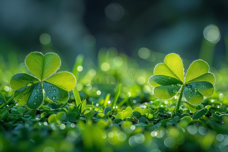 Illustration of Two Four-leaf Clovers in the Grass, Symbolizing Good ...