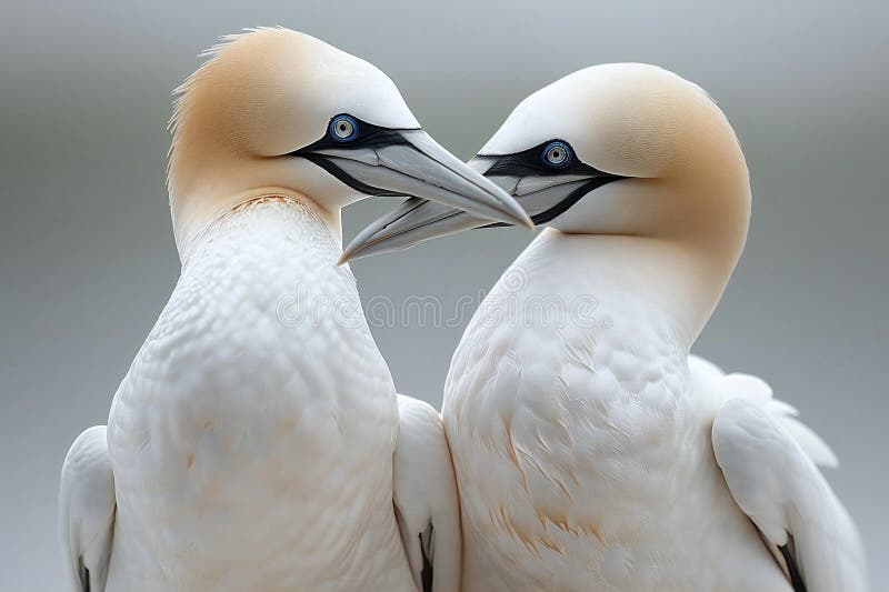 Two Gannet Birds Facing Each Other, Head To Tail, Showing Affection ...