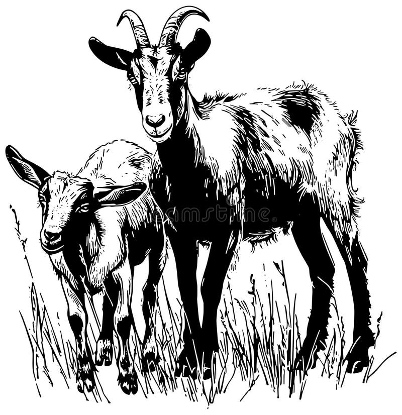 Illustration of Two Goats in Tall Grass Stock Vector - Illustration of ...