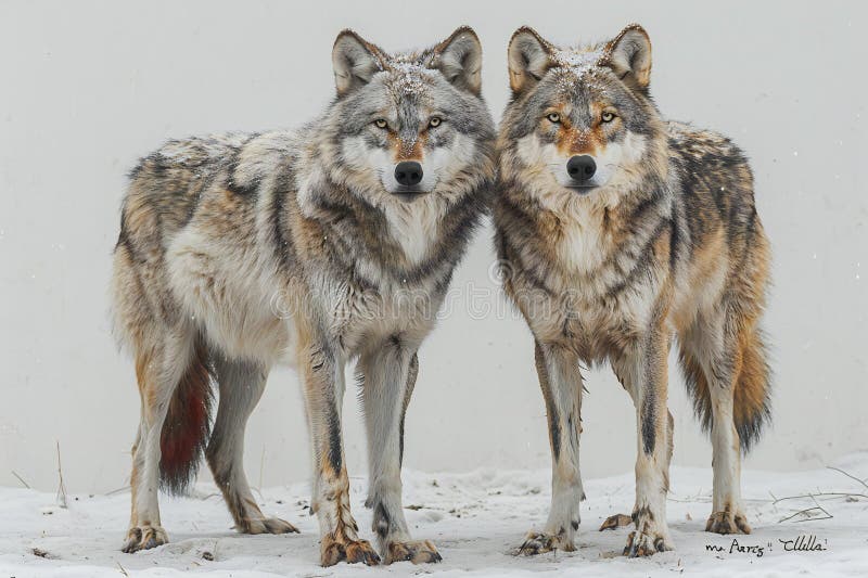 Illustration of Two Gray Wolves Standing Side, High Quality, High ...