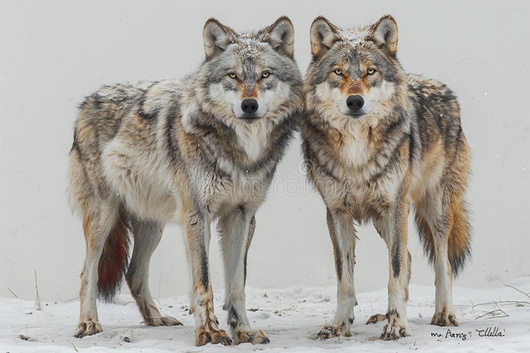 Illustration of Two Gray Wolves Standing Side, High Quality, High ...