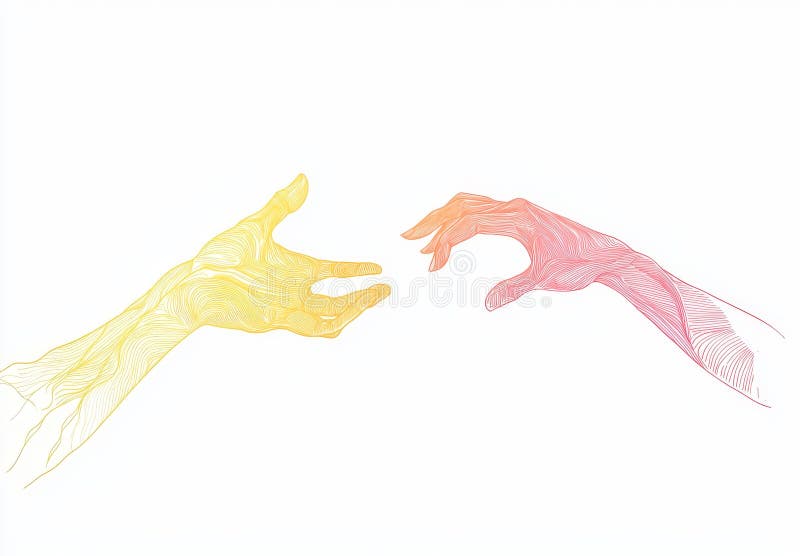 An Illustration of Two Hands Barely Touching One Another. a Simple Line ...