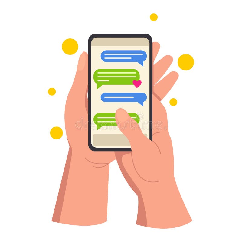 Illustration of Two Hands Holding a Phone with an Open Chat. Messages ...