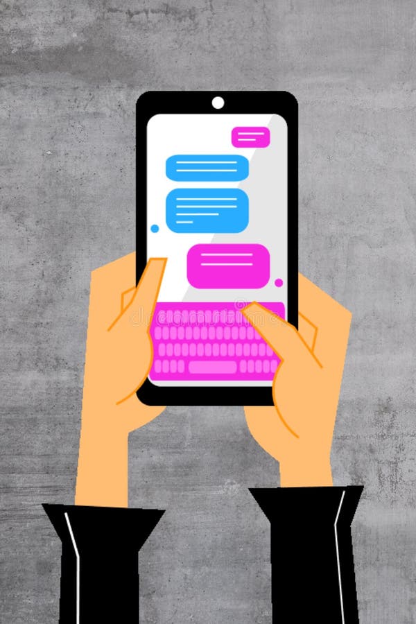 Illustration of Two Hands Holding a Phone and Text Messaging in a ...