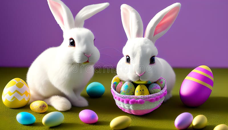 Illustration of Two Happy Easter Bunny with Many Easter Eggs in a ...