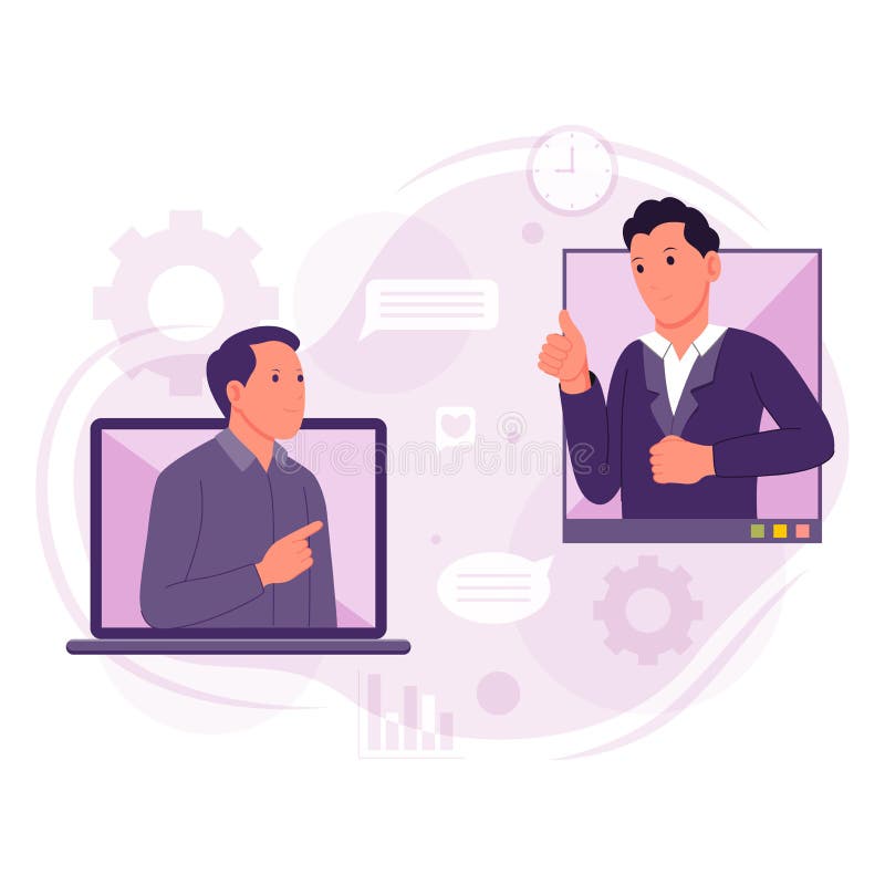 Illustration of Two Happy People Talking Via Video Call Stock ...