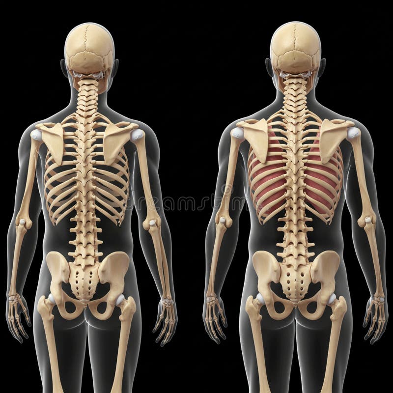 Illustration of Two Human Figures Displaying the Skeletal and Muscular ...