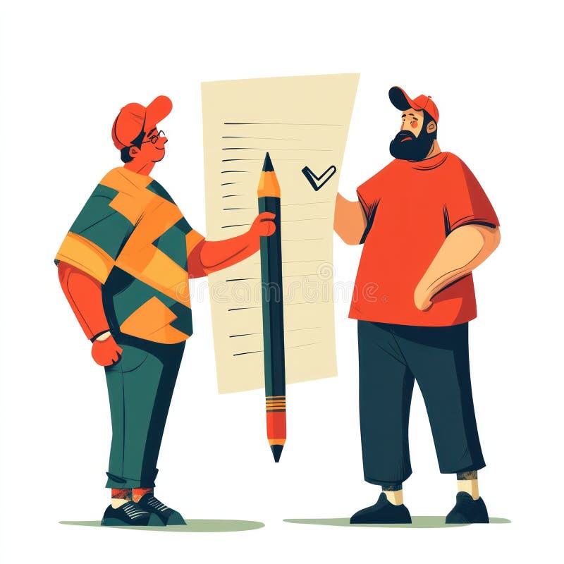 Illustration of Two Individuals Collaborating on a Checklist Using a ...