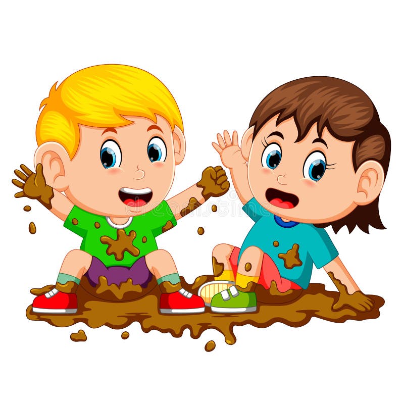Two Kids Playing in the Mud Stock Vector - Illustration of play, dirt ...