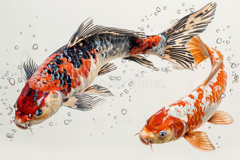 Two Koi Fish, One Red and Black Colored with White Patterns on Its Body ...