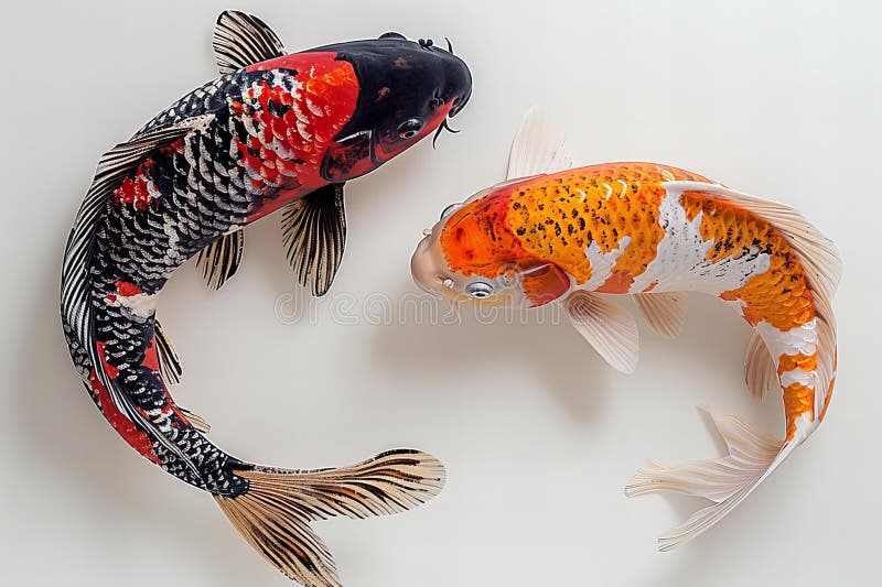 Two Koi Fish, One Red and Black Colored with White Patterns on Its Body ...