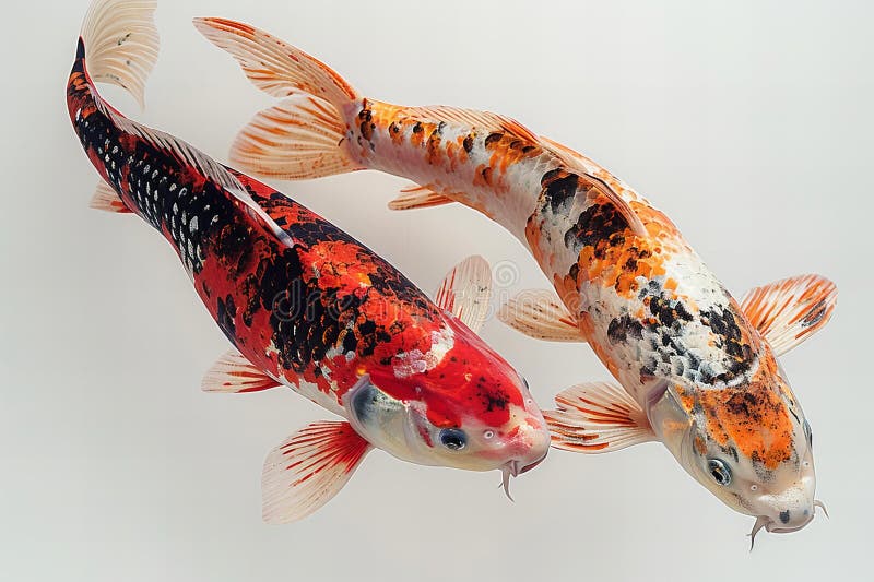 Two Koi Fish, One Red and Black Colored with White Patterns on Its Body ...