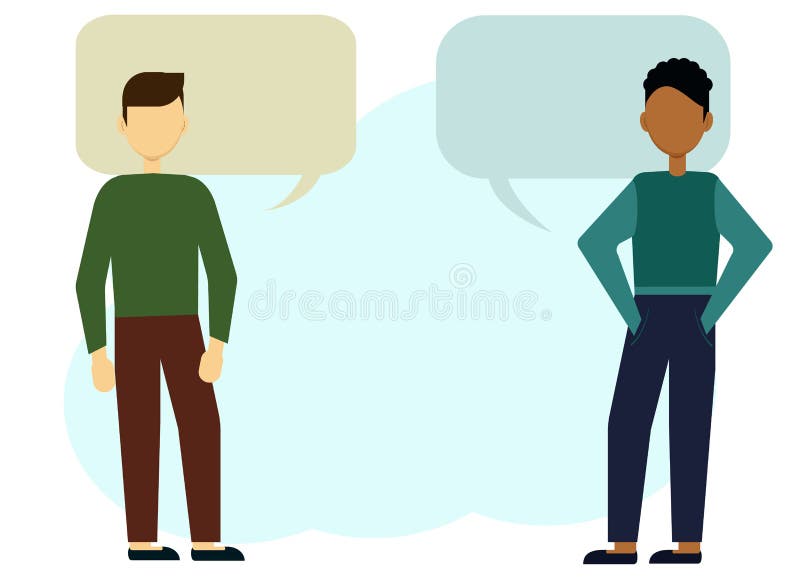 Illustration of Two Multiethnic Men Communicate. Bubbles for Text Stock ...
