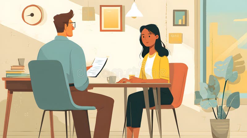 Illustration: Two People Meeting at a Table, Workplace Stock ...