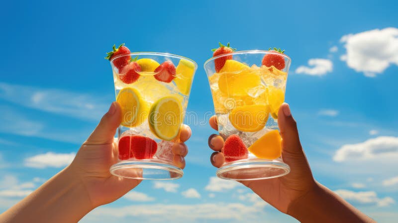 Two People Making a Toast with Fruit Cocktail Drinks Stock Illustration ...