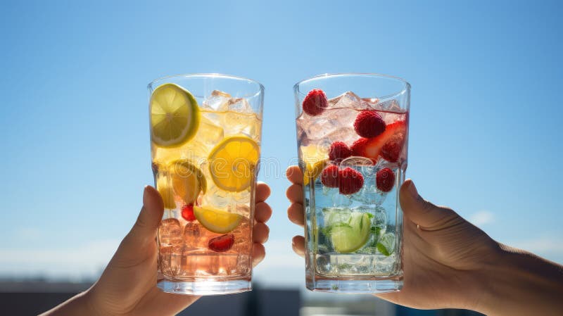 Two People Making a Toast with Fruit Cocktail Drinks Stock Illustration ...
