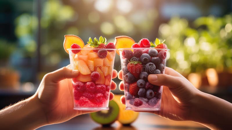 Two People Making a Toast with Fruit Cocktail Drinks Stock Illustration ...