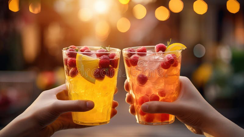 Two People Making a Toast with Fruit Cocktail Drinks Stock Illustration ...