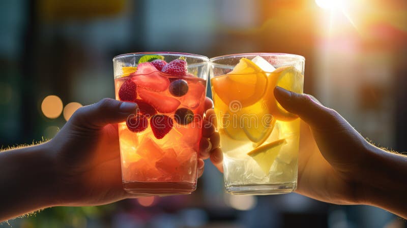 Two People Making a Toast with Fruit Cocktail Drinks Stock Illustration ...