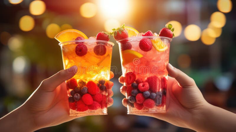 Two People Making a Toast with Fruit Cocktail Drinks Stock Illustration ...