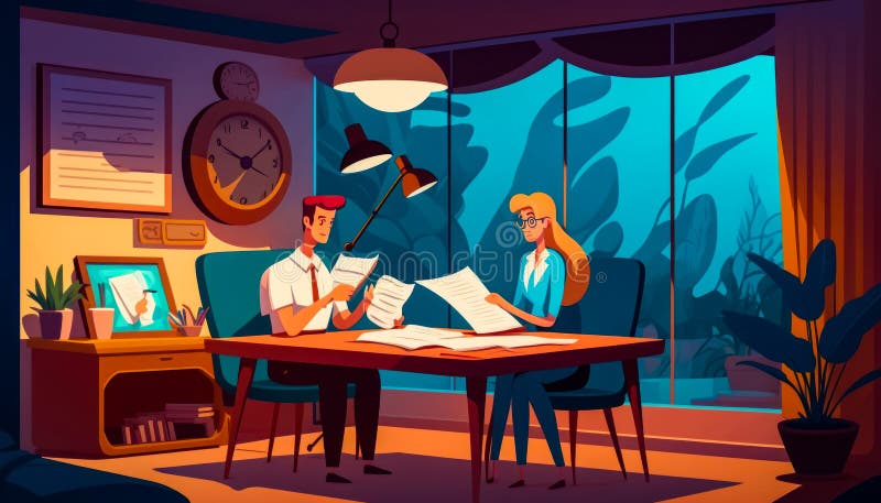 An Illustration of Two People Sitting at Desk in an Office. Generative ... An Illustration of Two People Sitting at Desk in an Office. Generative ...