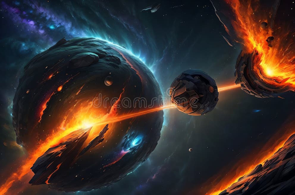 Illustration of Two Planets Colliding in Space Stock Illustration ...