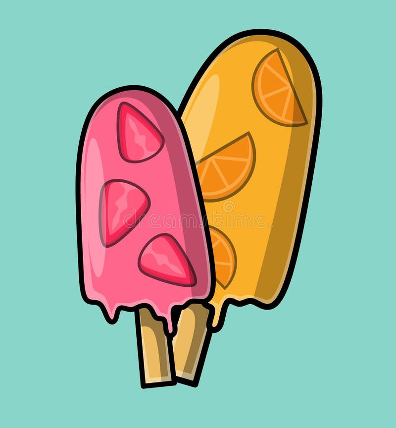 Illustration of Two Popsicles with Fresh Fruit Flavors on a Wooden ...