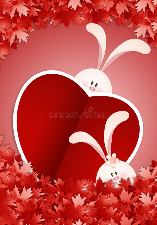 Two Rabbits in Love with Heart Stock Illustration - Illustration of ...