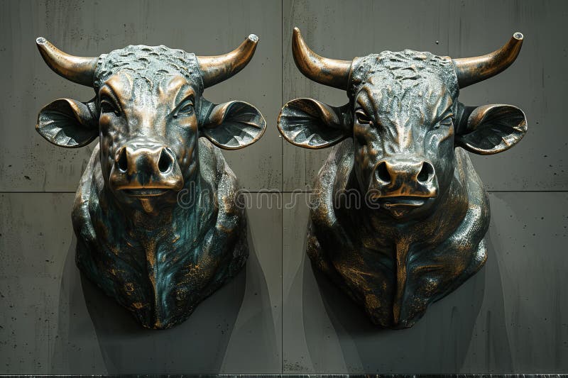 Two Sculptures of Bull on the Wall, High Quality, High Resolution Stock ...