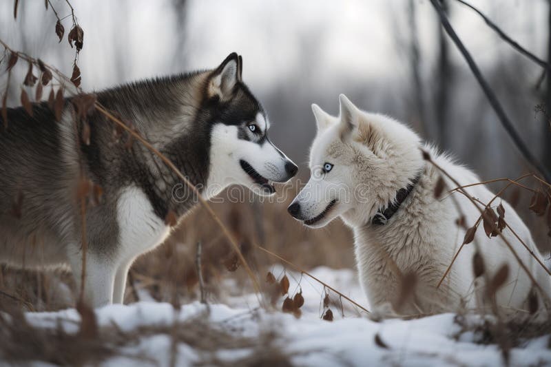 Illustration, Two Siberian Husky Dogs Playing, Ai Generative Stock ...