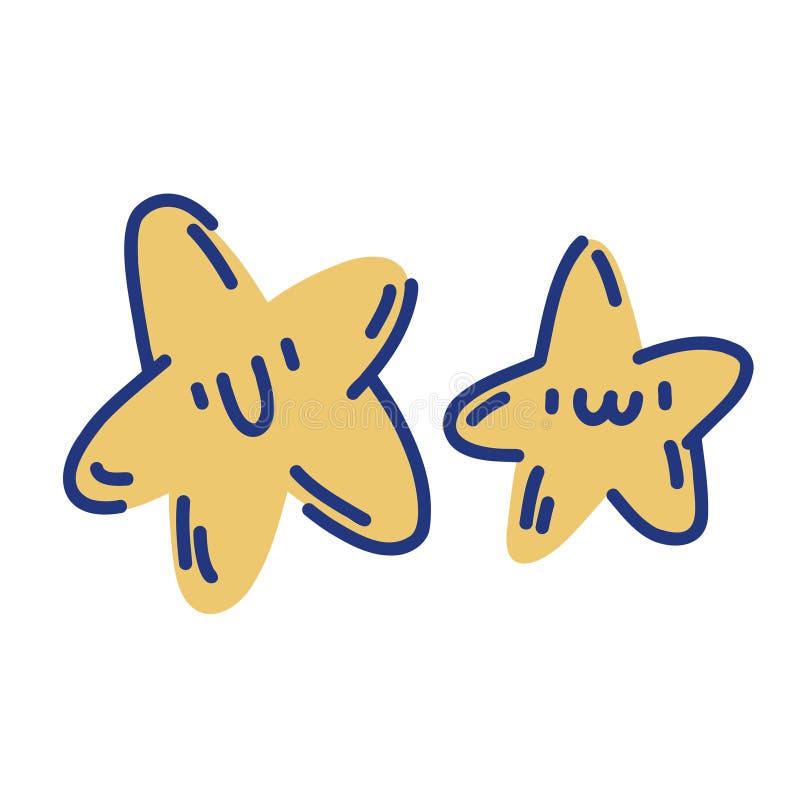 Illustration of Two Smiling Five-pointed Stars with Line Strokes on the ...