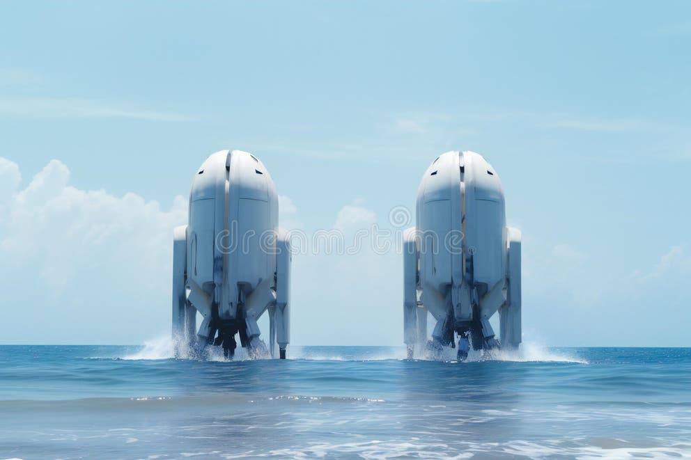 Two spaceships in the sea stock illustration. Illustration of ship ...