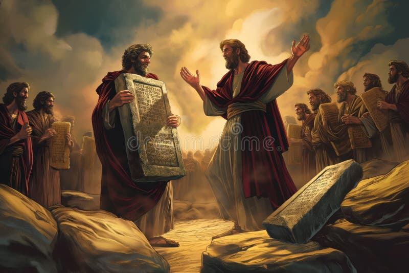 Illustration of Two Stone Tablets with Ten Commandments Written in ...