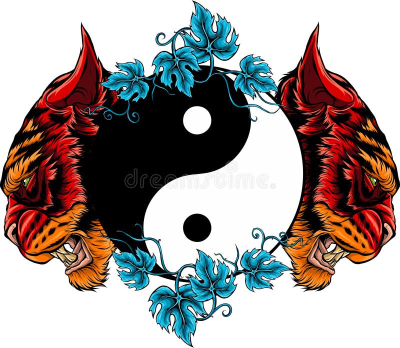 Vector Illustration of Two Tiger Head with Yin Yang Symbol Stock Vector ...