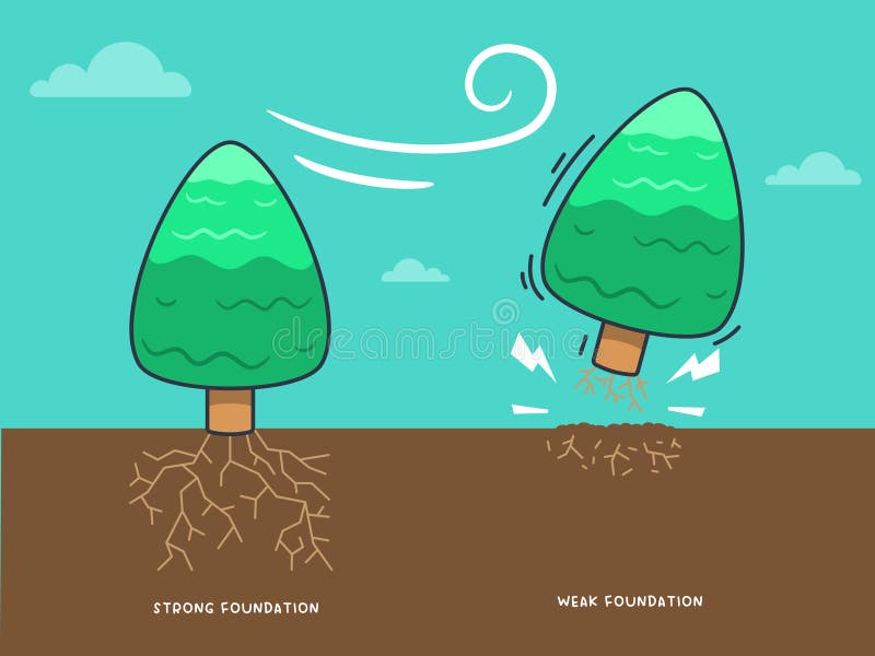 Illustration of Two Trees and Its Foundation. Vector Illustration Stock ...