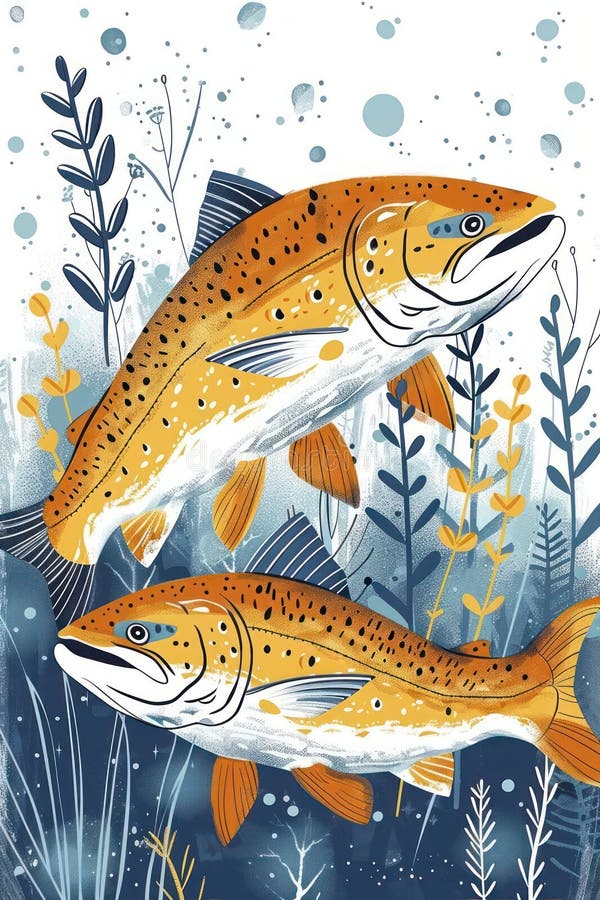 Two Golden Trout Swimming Underwater in Aquatic Plants Stock ...