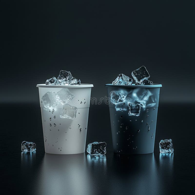 An Illustration of Two White Plastic Cups, Filled with Ice and Water ...