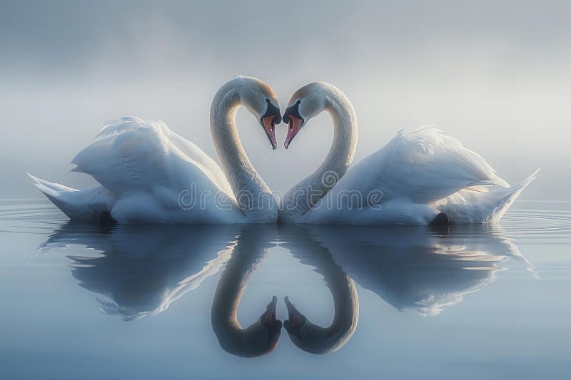 Illustration of Two White Swans Kissing on the Lake, a Heart Shaped ...